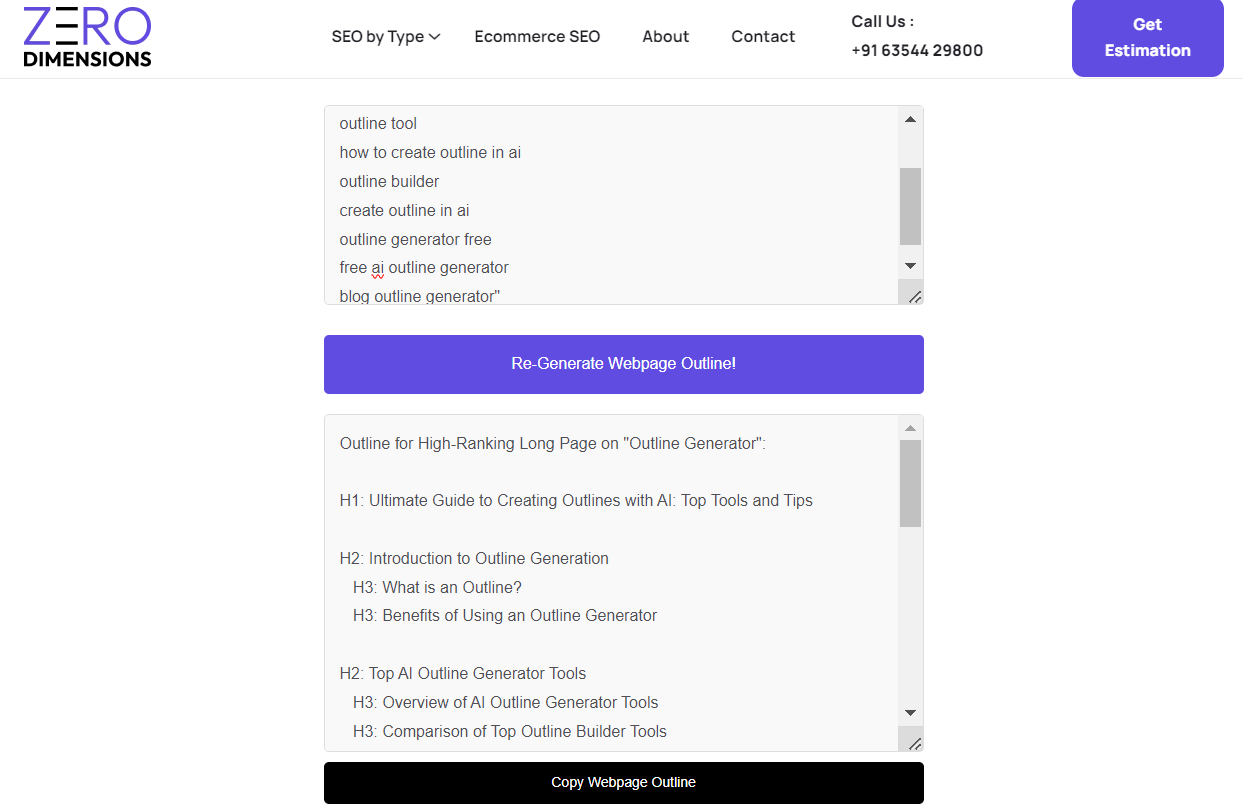 Webpage Outline Generator - zerodimensions.in